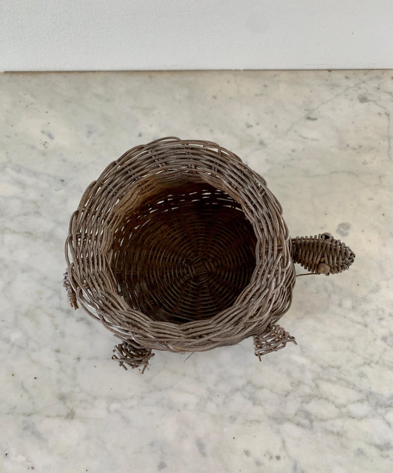Vintage Woven Wicker Turtle Basket For Sale at 1stDibs