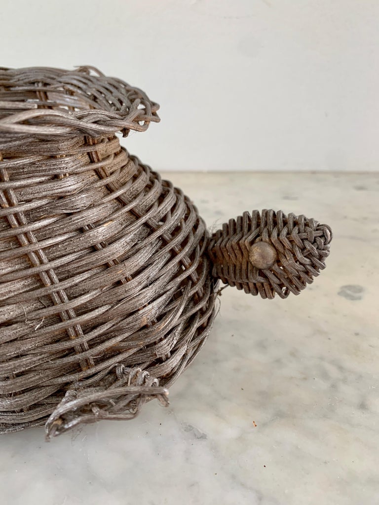 Vintage Woven Wicker Turtle Basket For Sale at 1stDibs