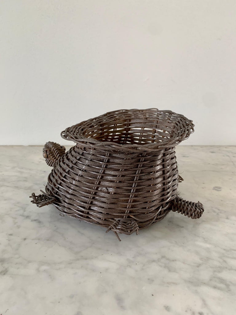 Vintage Woven Wicker Turtle Basket For Sale at 1stDibs