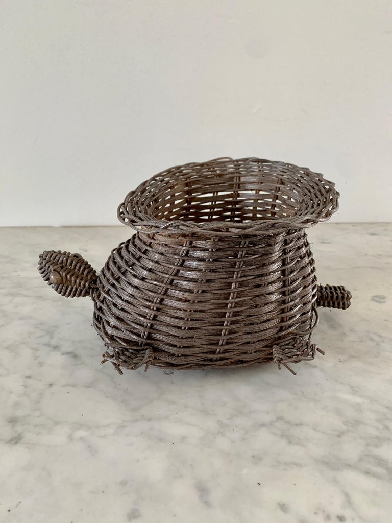 Vintage Woven Wicker Turtle Basket For Sale at 1stDibs