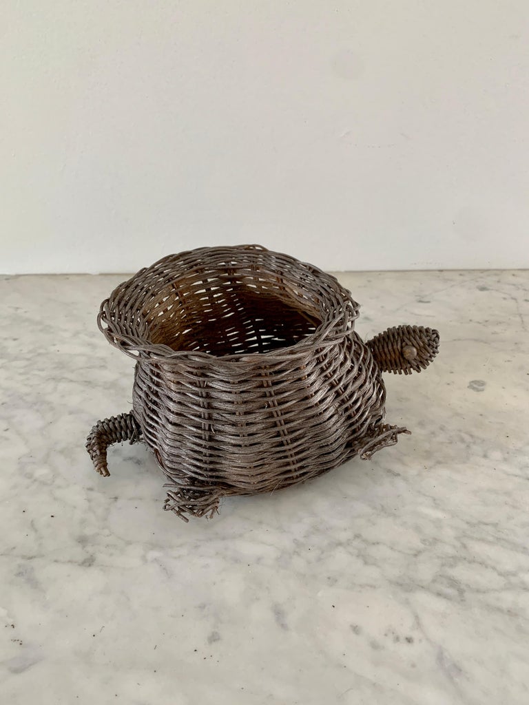 Vintage Woven Wicker Turtle Basket For Sale at 1stDibs