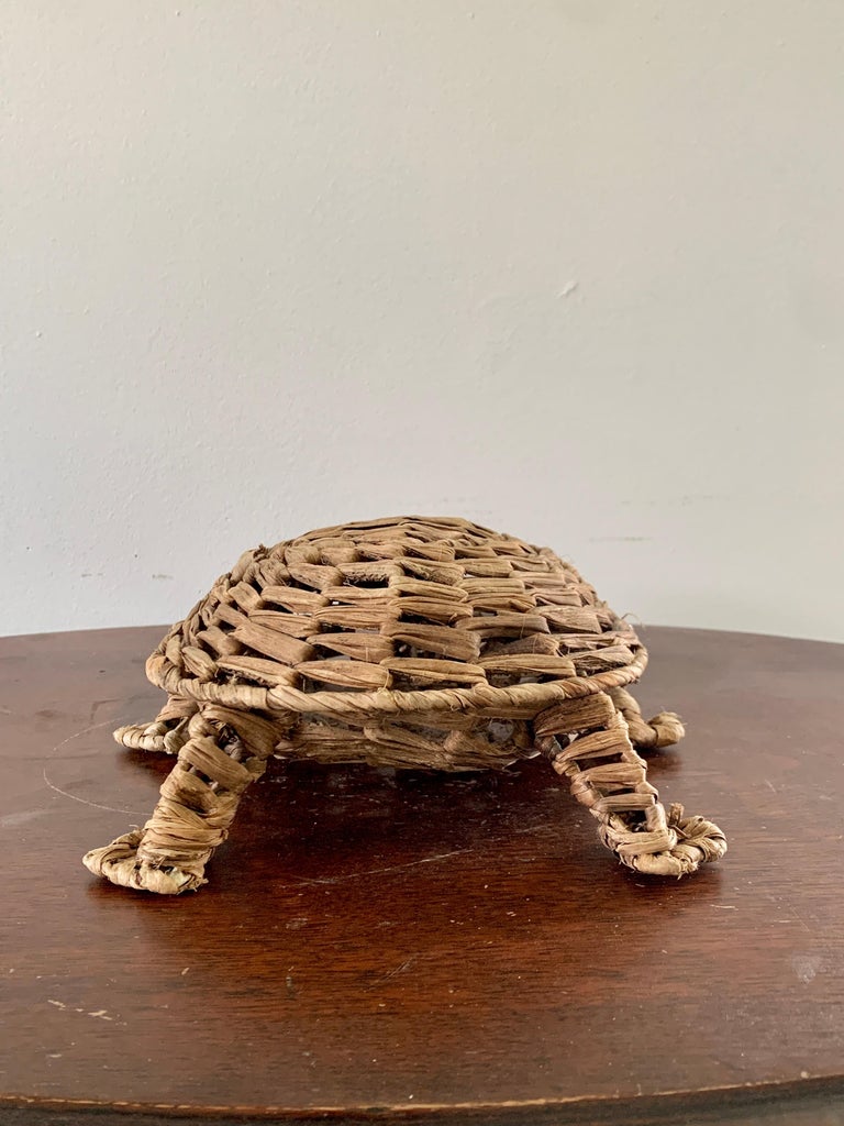 Vintage Woven Wicker Turtle Footstool For Sale at 1stDibs
