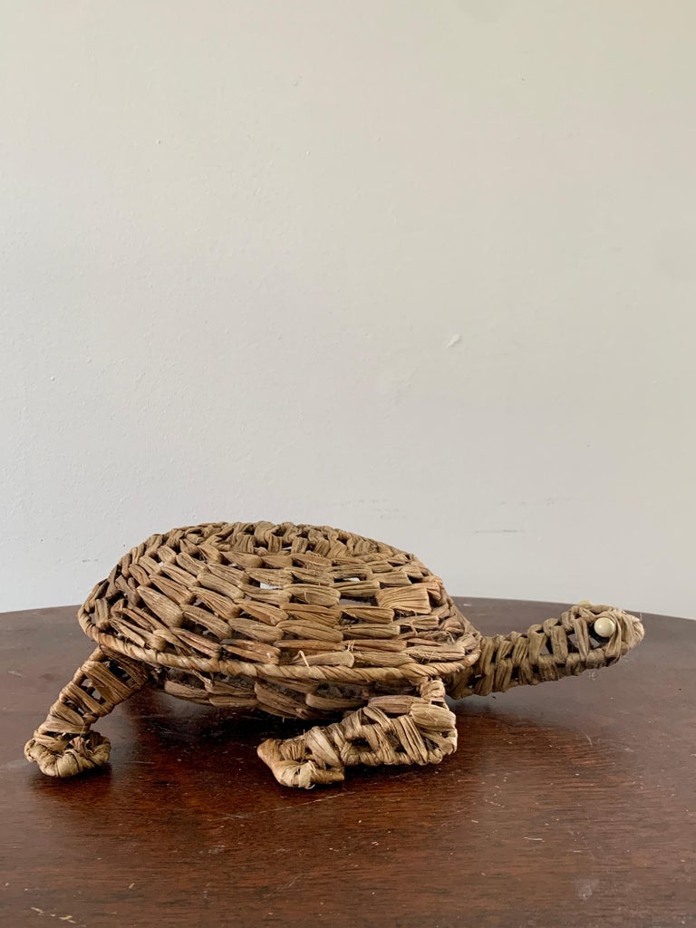 Vintage Woven Wicker Turtle Footstool For Sale at 1stDibs