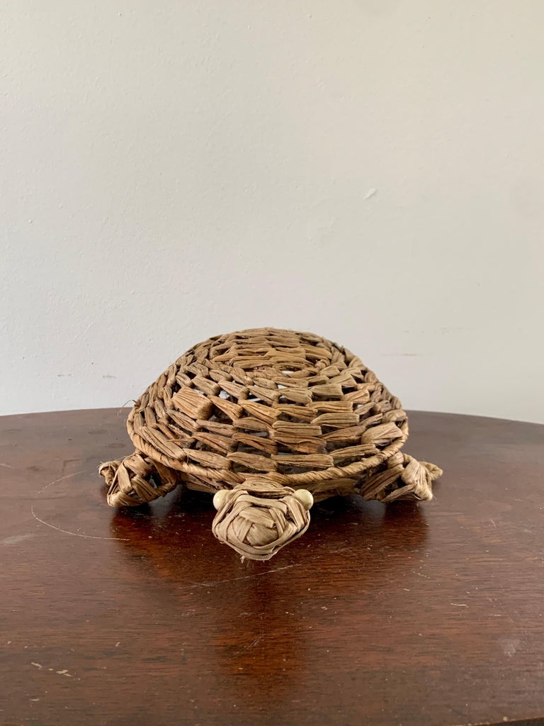Vintage Woven Wicker Turtle Footstool For Sale at 1stDibs