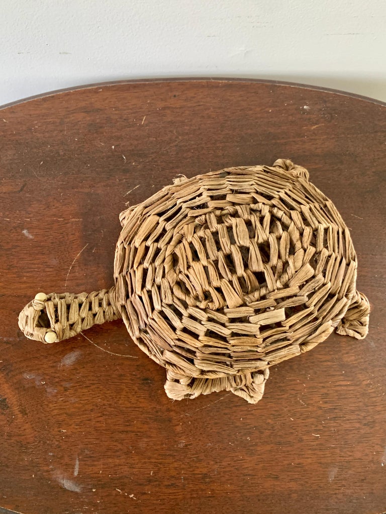 Vintage Woven Wicker Turtle Footstool For Sale at 1stDibs