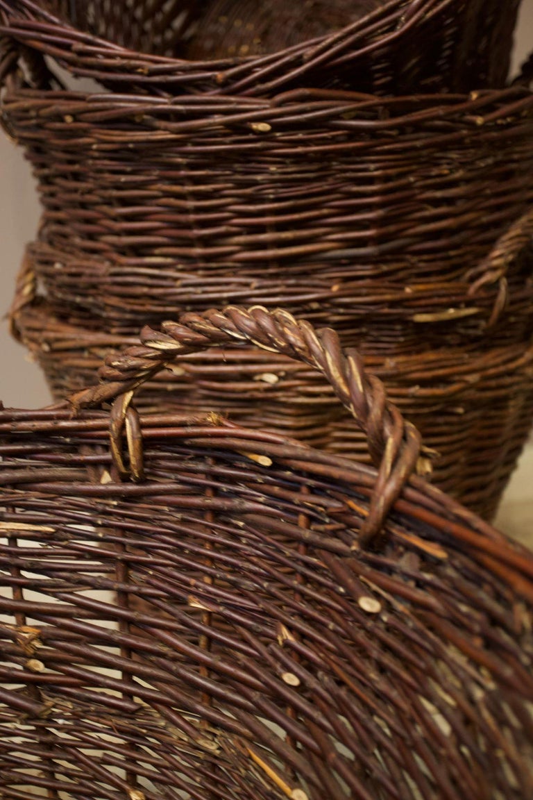 Vintage Woven Willow Log Baskets, Dark Red For Sale at 1stDibs