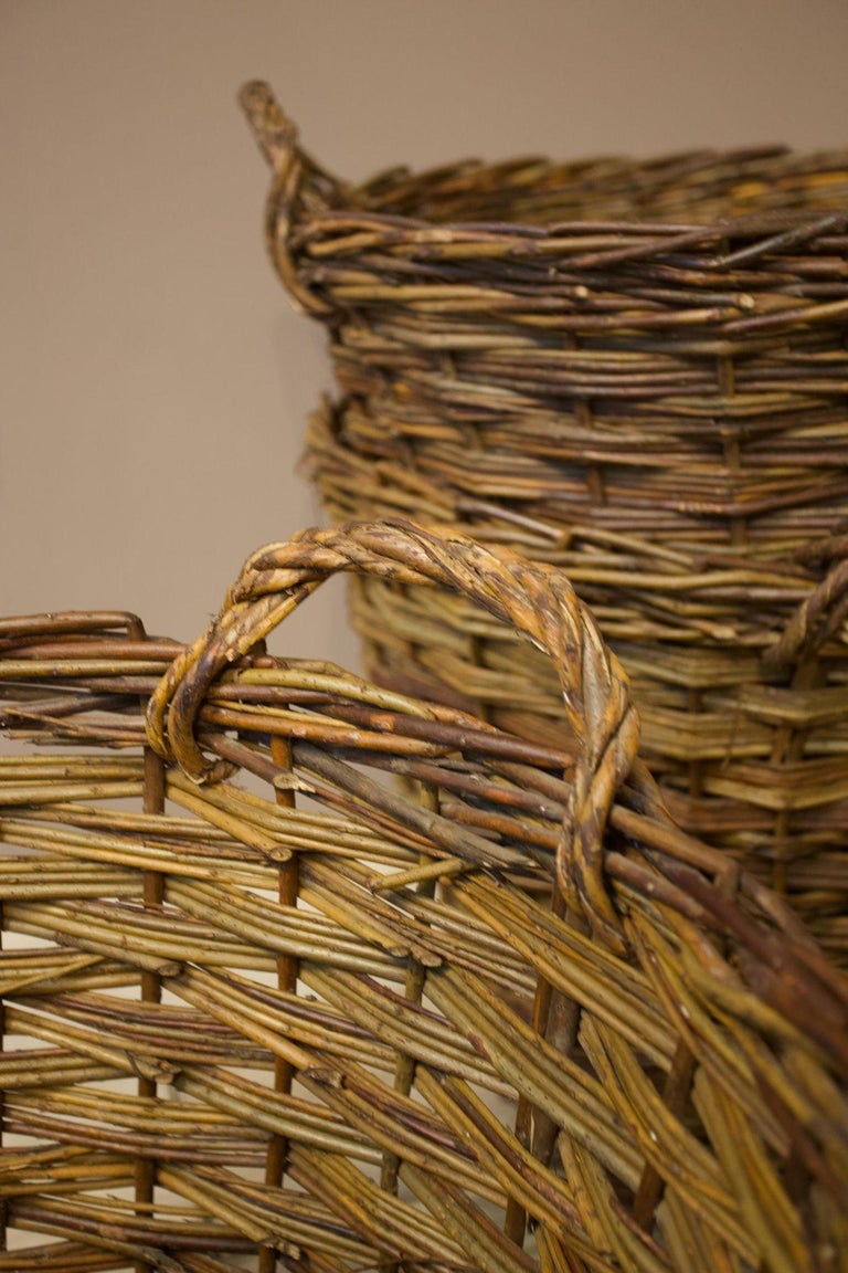 Vintage Woven Willow Log Baskets, Large Dark For Sale at 1stDibs