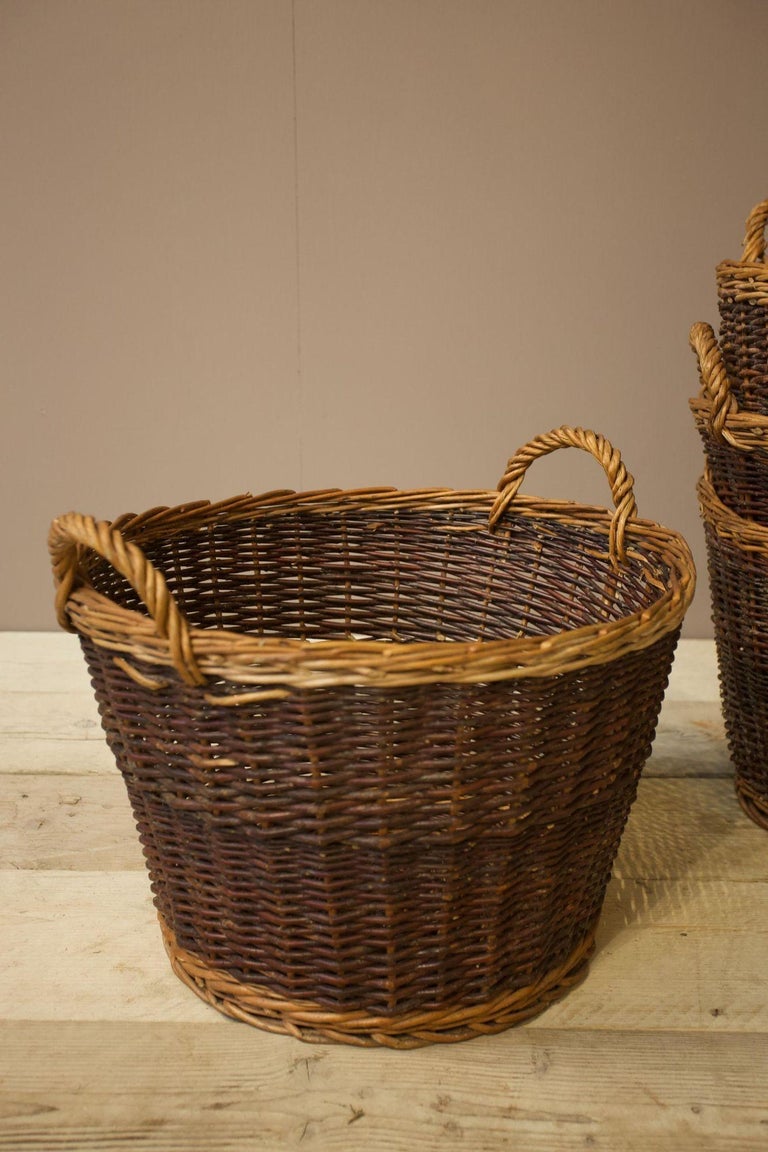 Vintage Woven Willow Log Baskets, Two Tone For Sale at 1stDibs
