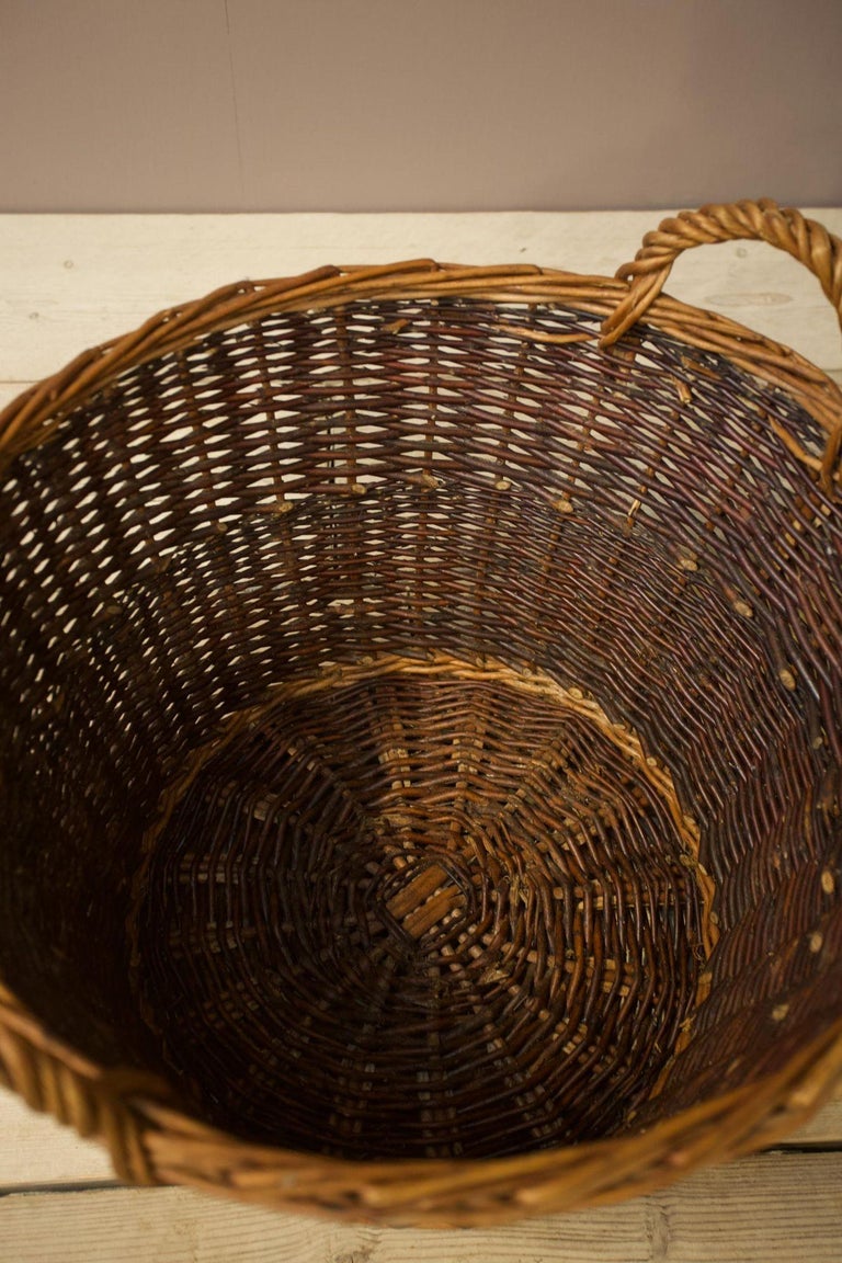 Vintage Woven Willow Log Baskets, Two Tone For Sale at 1stDibs