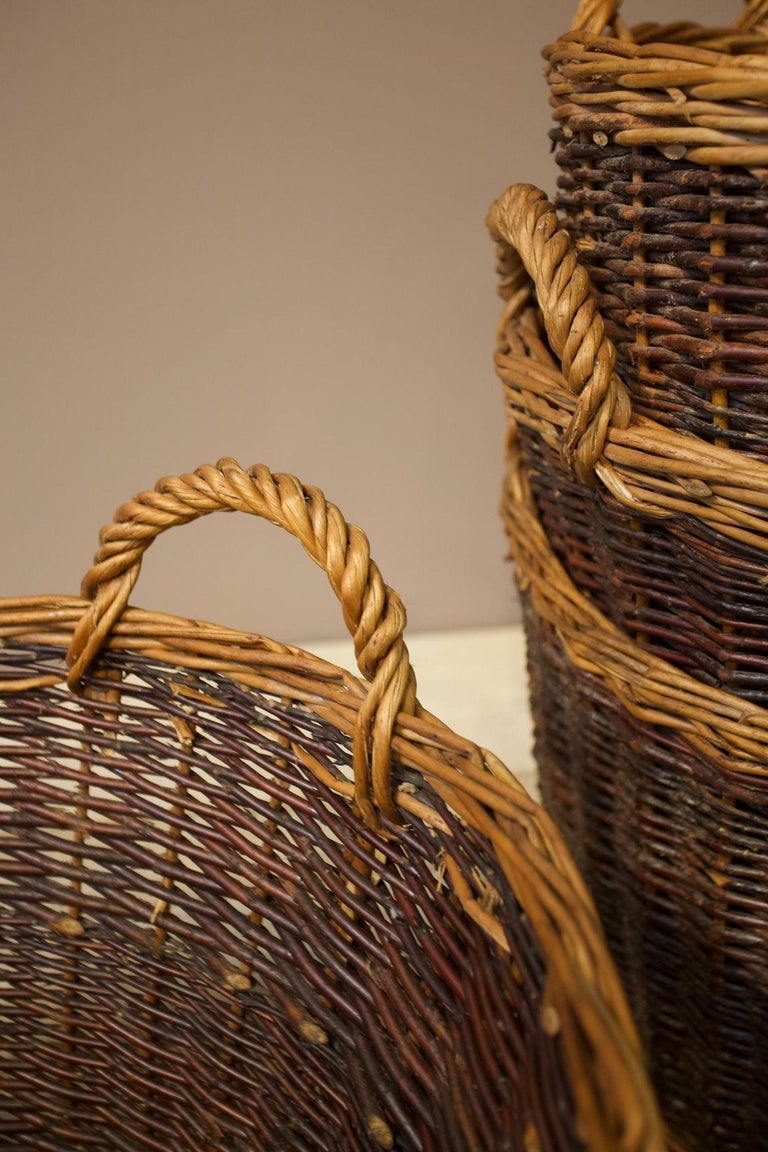 Vintage Woven Willow Log Baskets, Two Tone For Sale at 1stDibs