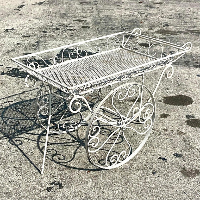 Vintage Wrought Iron Bar Cart For Sale at 1stDibs