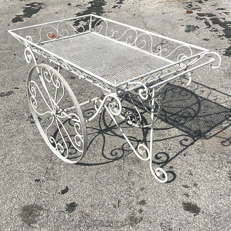 Vintage Wrought Iron Bar Cart For Sale at 1stDibs