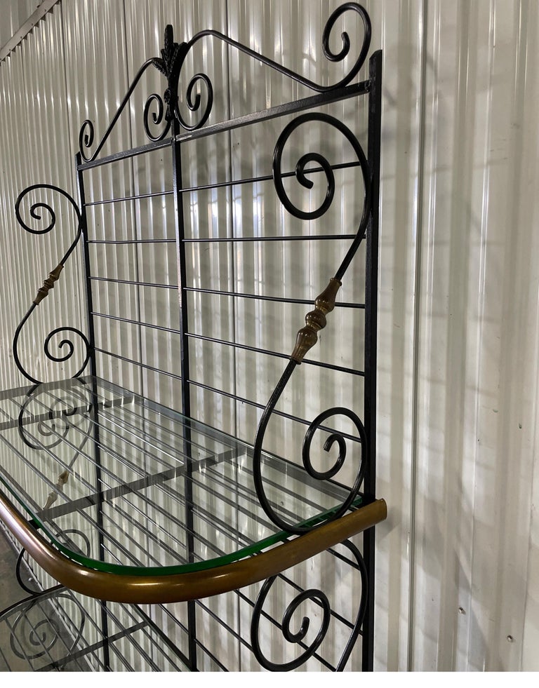 Vintage Wrought Iron and Brass French Baker's Rack For Sale at 1stDibs
