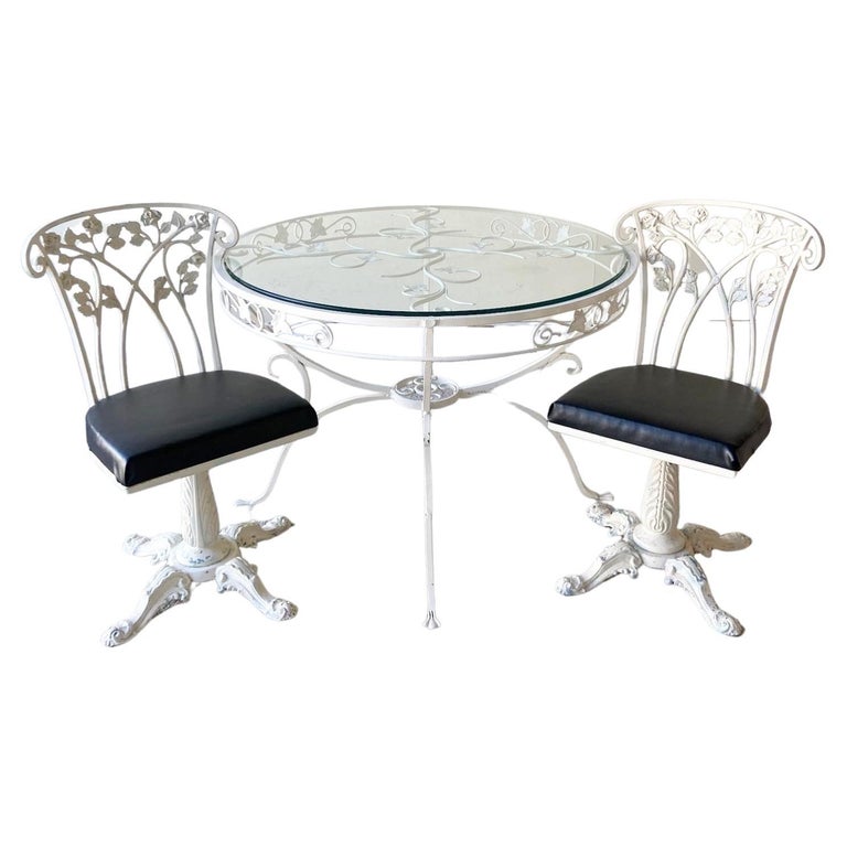 Vintage Wrought Iron Dining Table With Swivel Chairs - 3 Pieces For ...