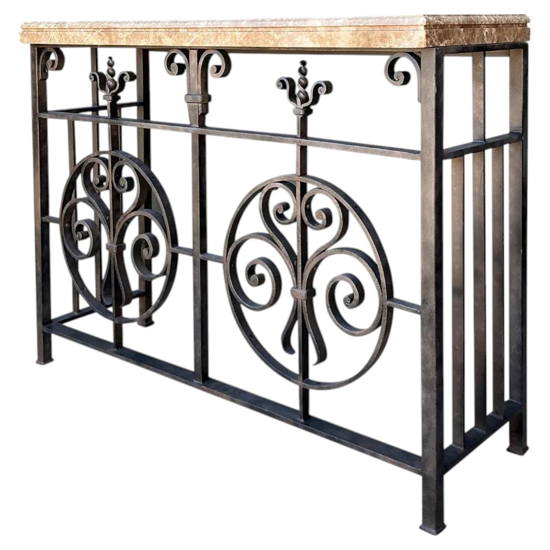 Art Deco Wrought Iron Console Table with Marble Top For Sale at 1stDibs