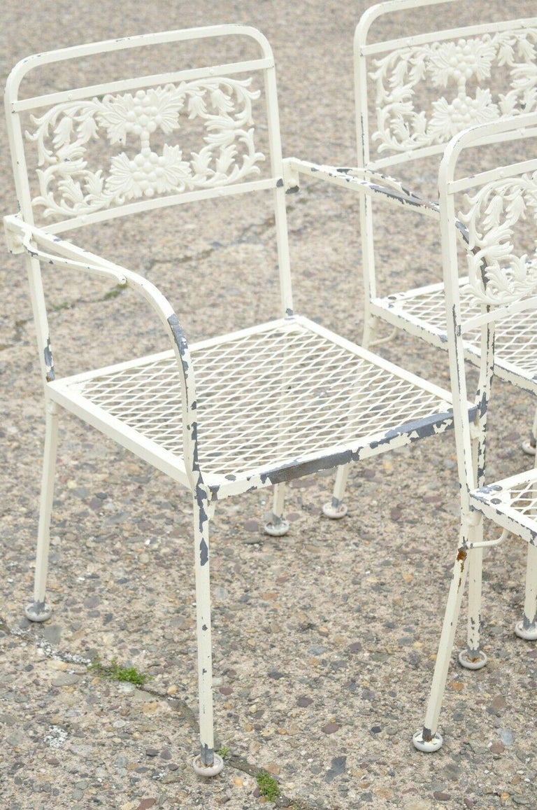 Vintage Wrought Iron Grape Leaf Garden Patio Dining Table 6 Chairs, 7 ...
