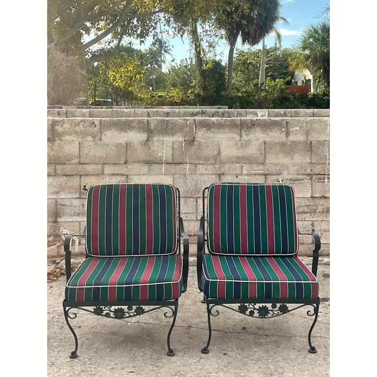 Vintage Wrought Iron Lounge Chairs, a Pair For Sale at 1stDibs