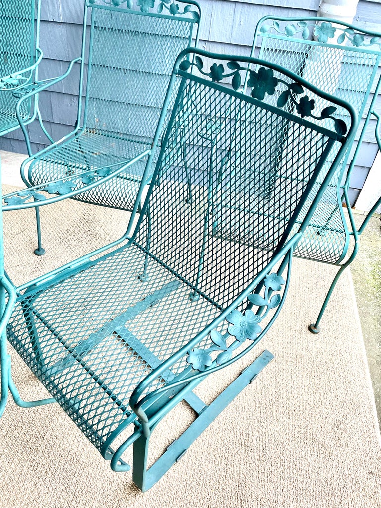 Vintage Wrought Iron Outdoor Patio Chairs Set of 6 For Sale at 1stDibs