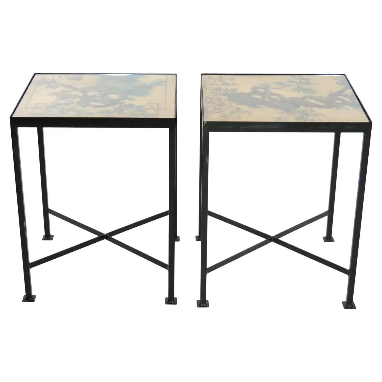 Vintage Wrought Iron Pair Side / End Table For Sale at 1stDibs