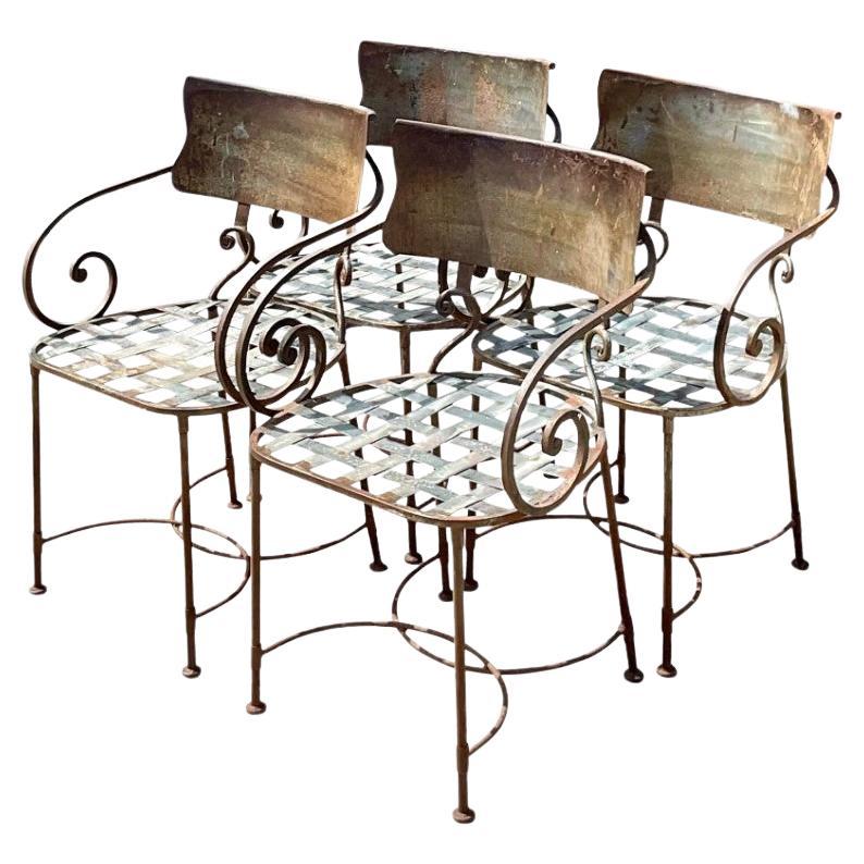Vintage Wrought Iron Scroll Dining Chairs - Set of Four at 1stDibs
