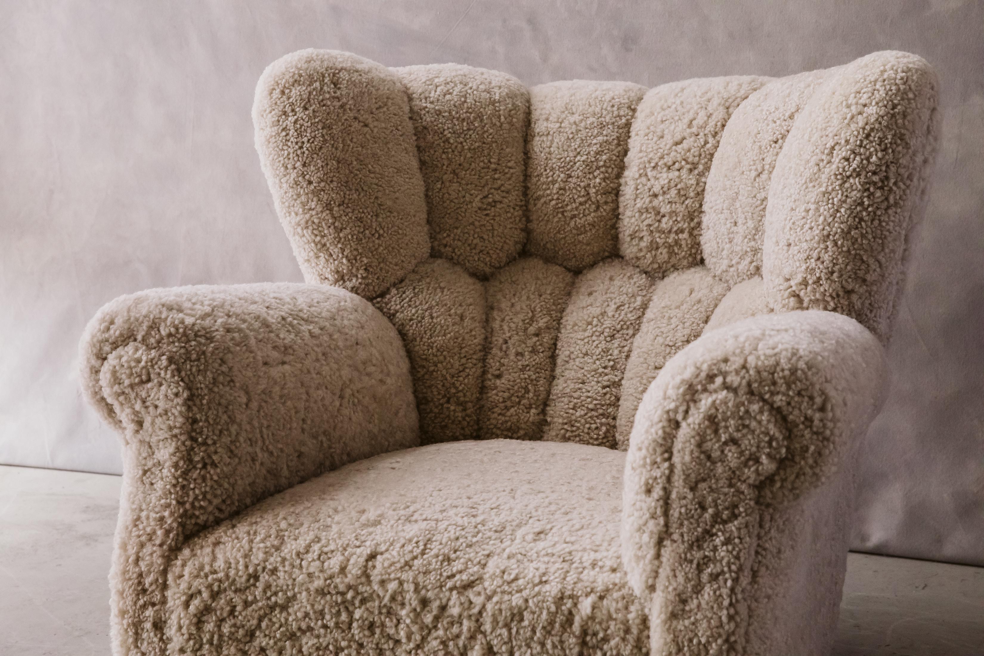 Vintage XL Shearling Cabinetmaker Chair from Denmark, circa 1950 For ...