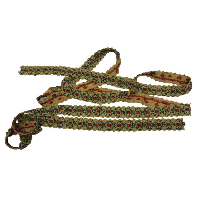 Vintage Yellow and Green Woven Braid Decorative Trim For Sale at 1stDibs