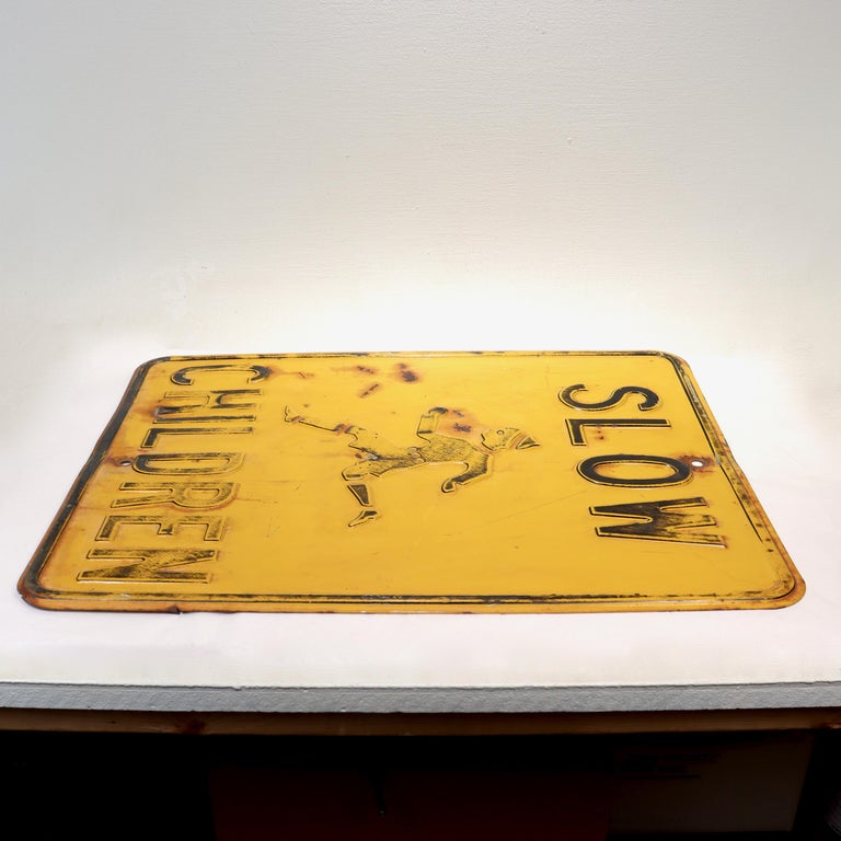 Vintage Yellow and Black Painted Steel 'Slow Children' Traffic or ...