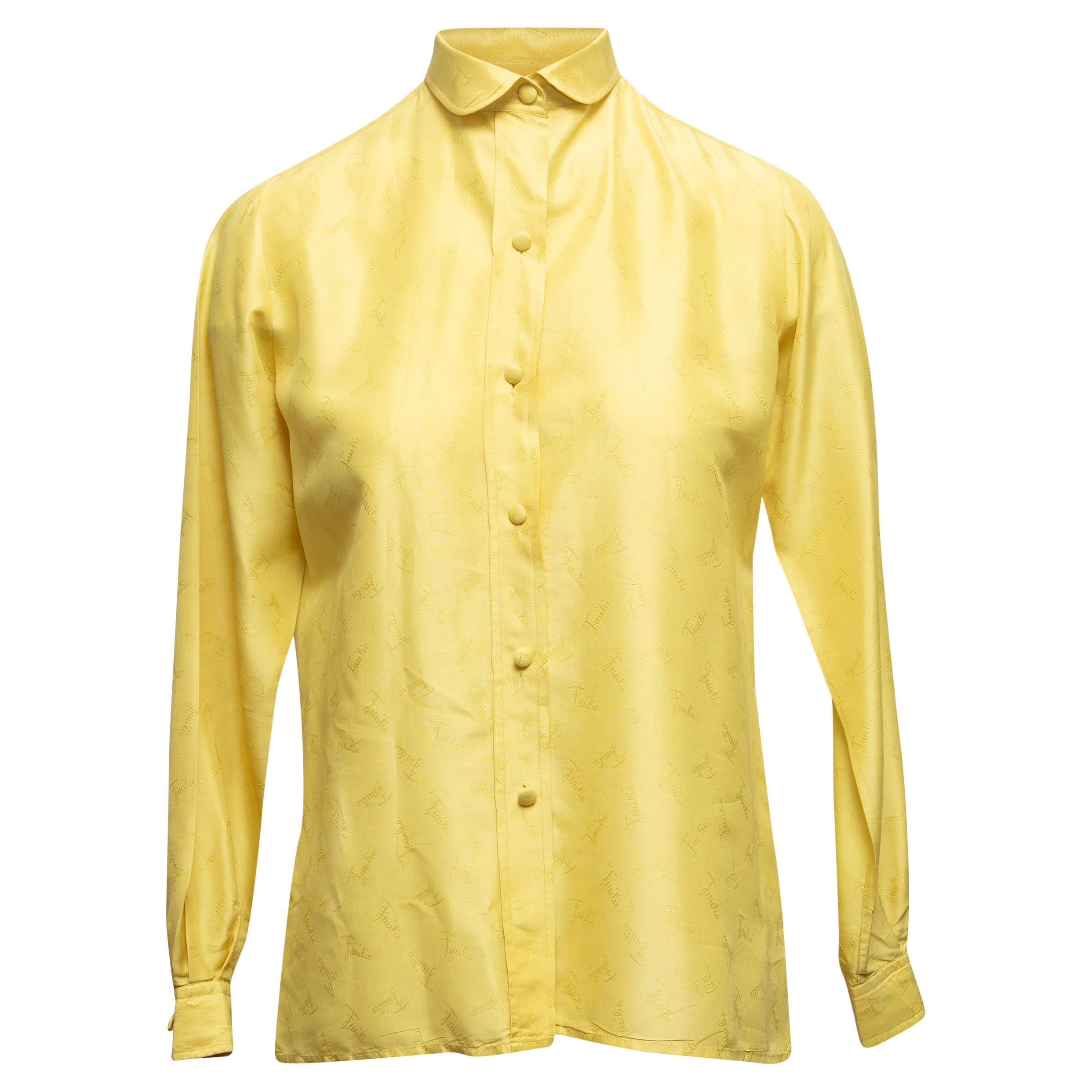 Vintage Yellow Emilio Pucci Silk Button-Up Top For Sale at 1stDibs