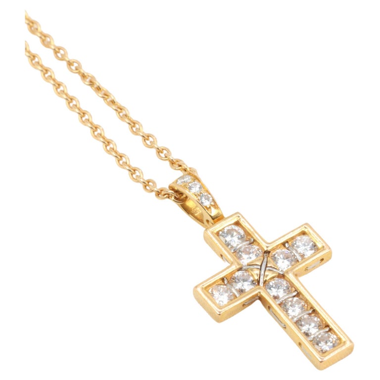 Cartier Pendentif croix vintage en or jaune serti de diamants En vente ...