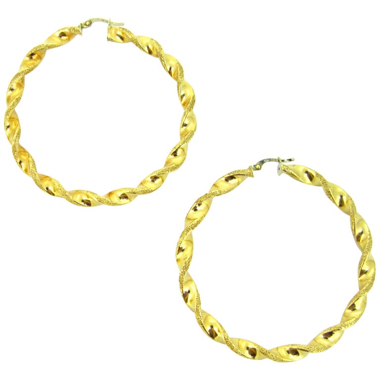 Vintage Yellow Gold Creoles Hoop Earrings at 1stDibs