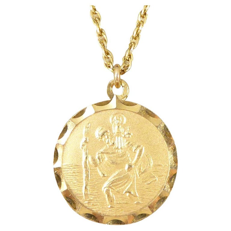 Vintage Yellow Gold St Christopher Necklace on Yellow Gold Rope Chain ...