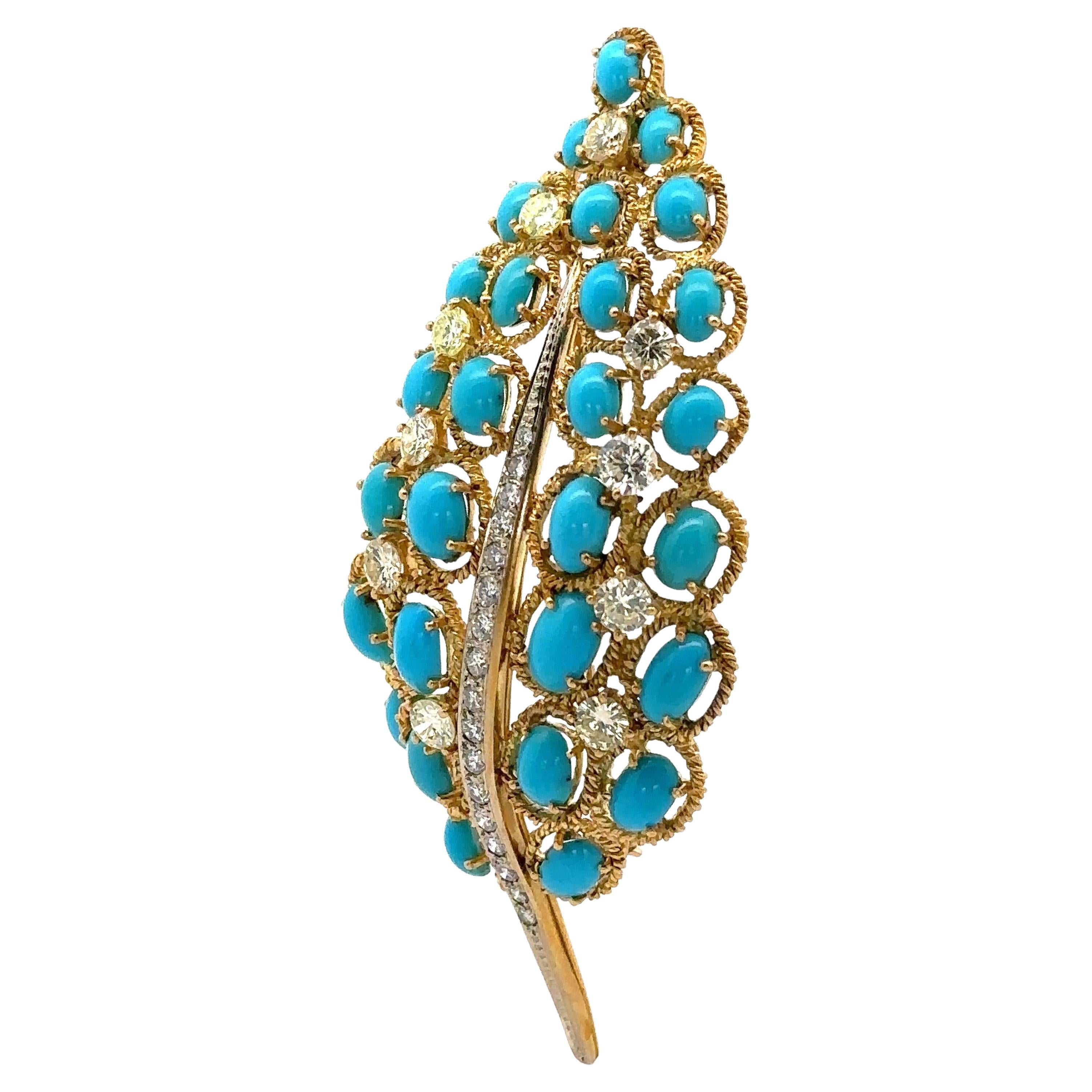 18k Gold Mabe Pearl and Turquoise Free Form Textured Detailed Fish Pin ...