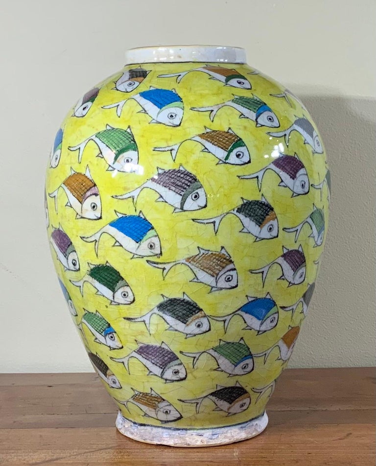 Vintage Yellow Hand Painted Ceramic Fish Vase at 1stDibs