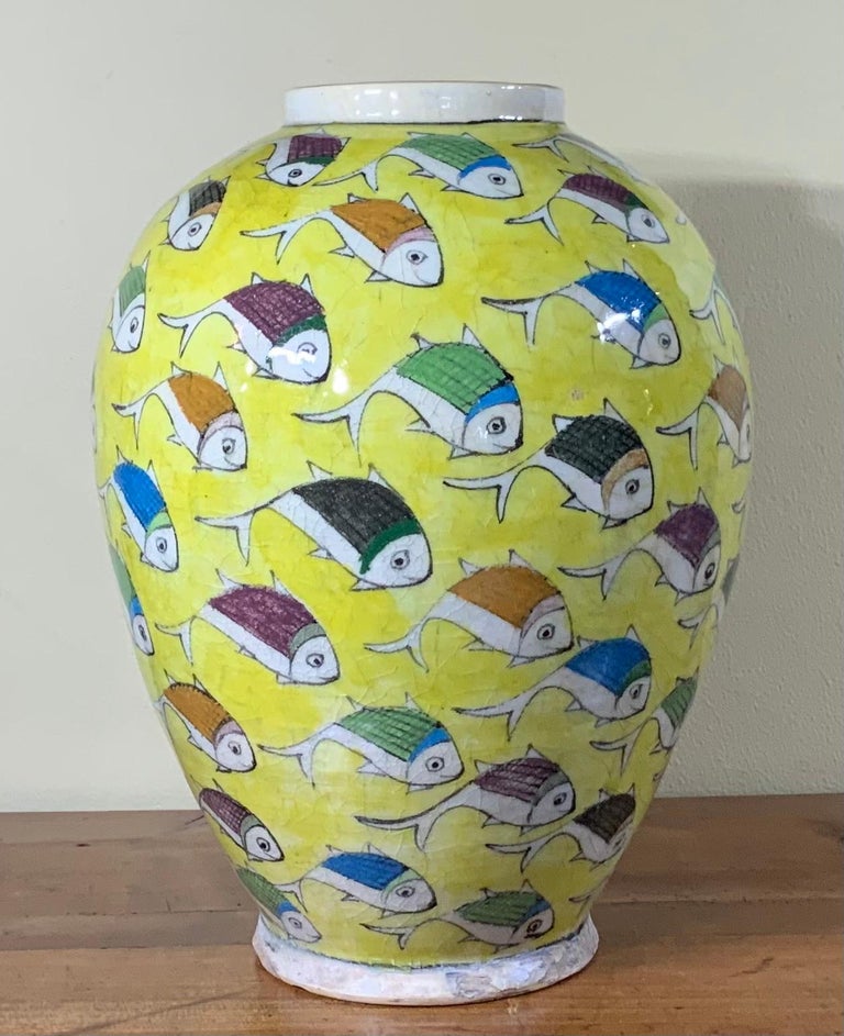 Vintage Yellow Hand Painted Ceramic Fish Vase at 1stDibs