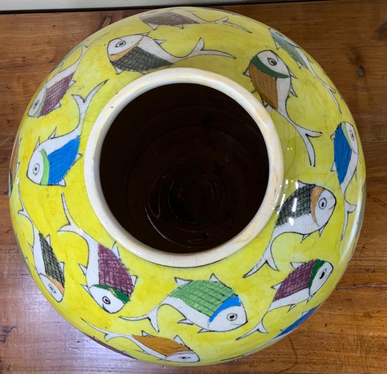 Vintage Yellow Hand Painted Ceramic Fish Vase at 1stDibs