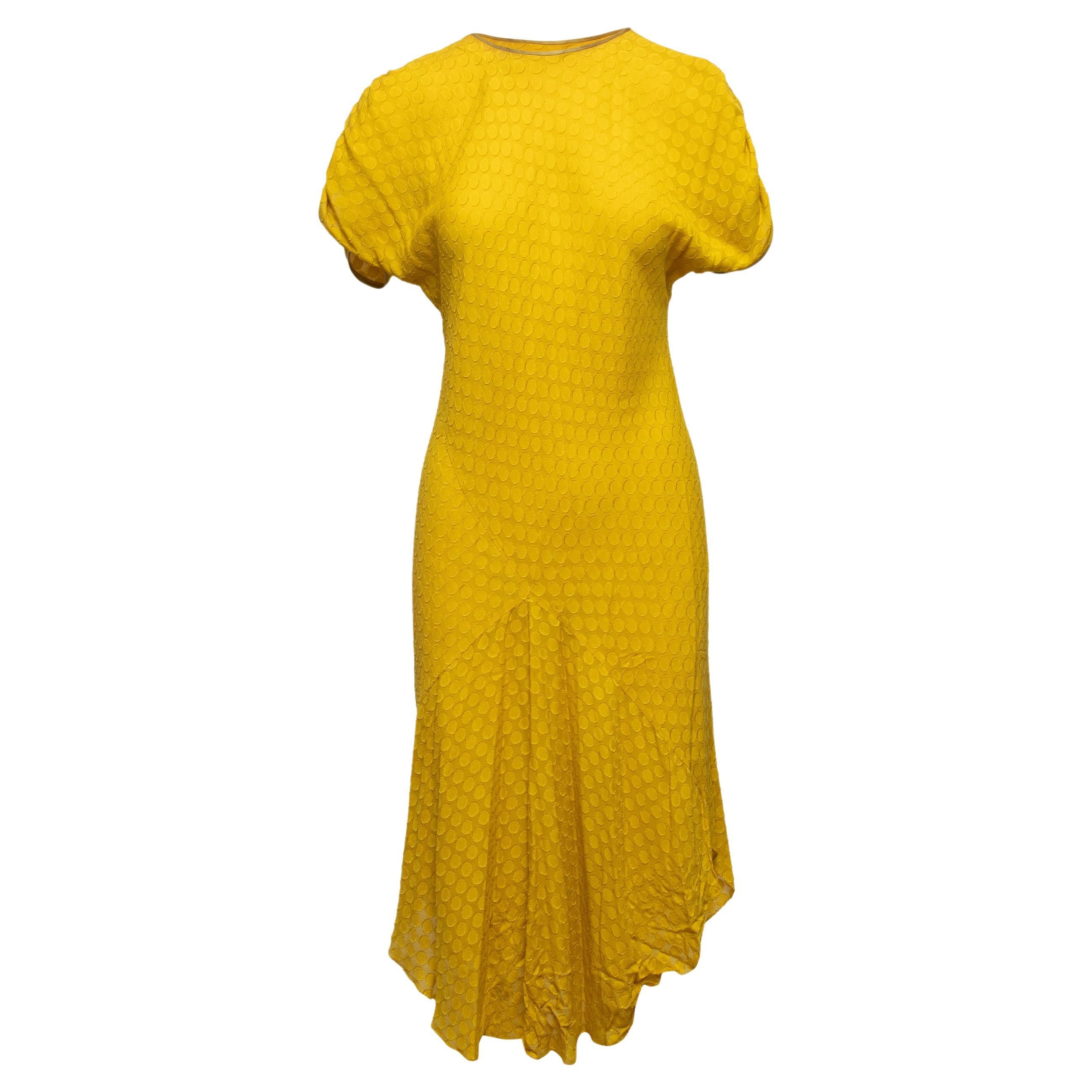 Vintage Yellow Janice Wainwright Silk Patterned Dress For Sale at 1stDibs