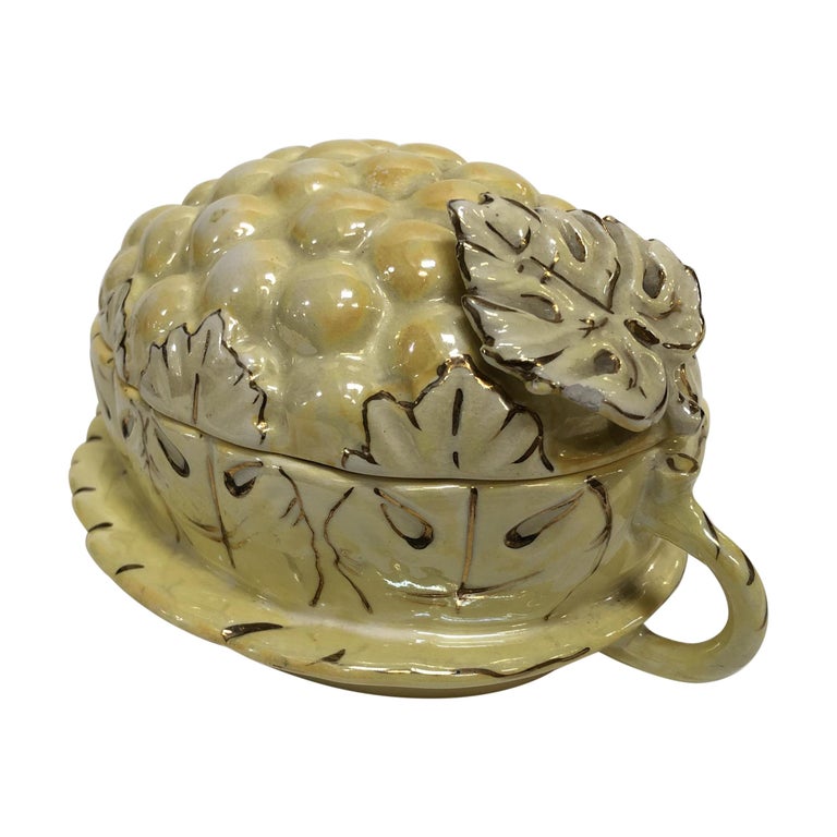 Vintage Yellow Lusterware Covered Serving Dish with Grapes by Sasha For ...