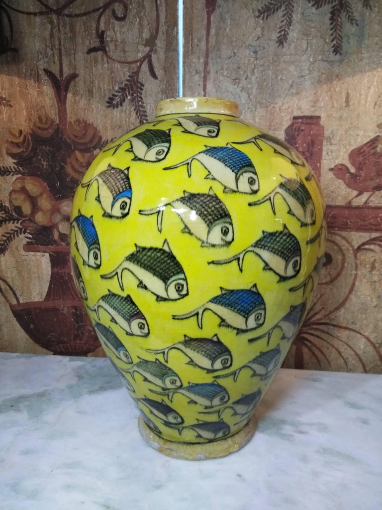 Vintage Yellow Persian Ceramic Fish Vase at 1stDibs