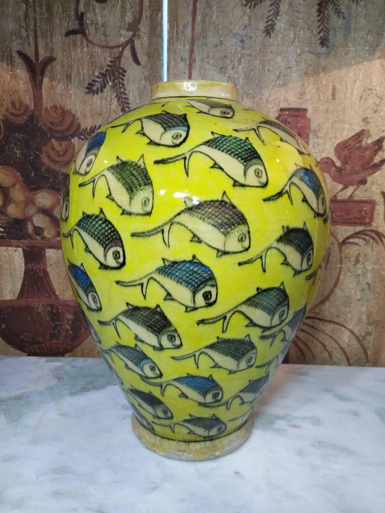 Vintage Yellow Persian Ceramic Fish Vase at 1stDibs