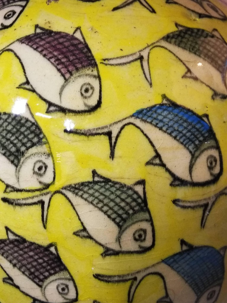 Vintage Yellow Persian Ceramic Fish Vase at 1stDibs