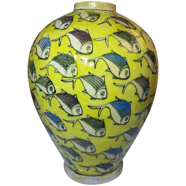 Vintage Yellow Persian Ceramic Fish Vase at 1stDibs