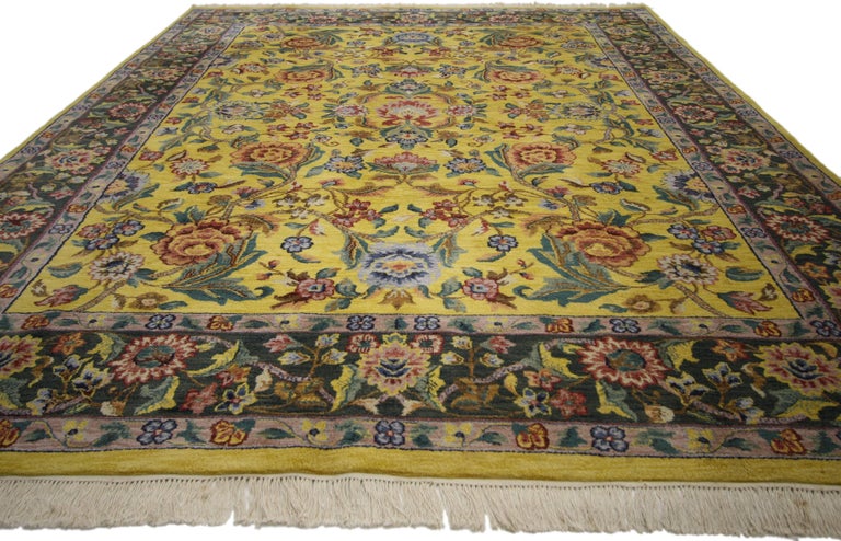 Vintage Yellow Persian Style Rug with English Country Cottage and ...