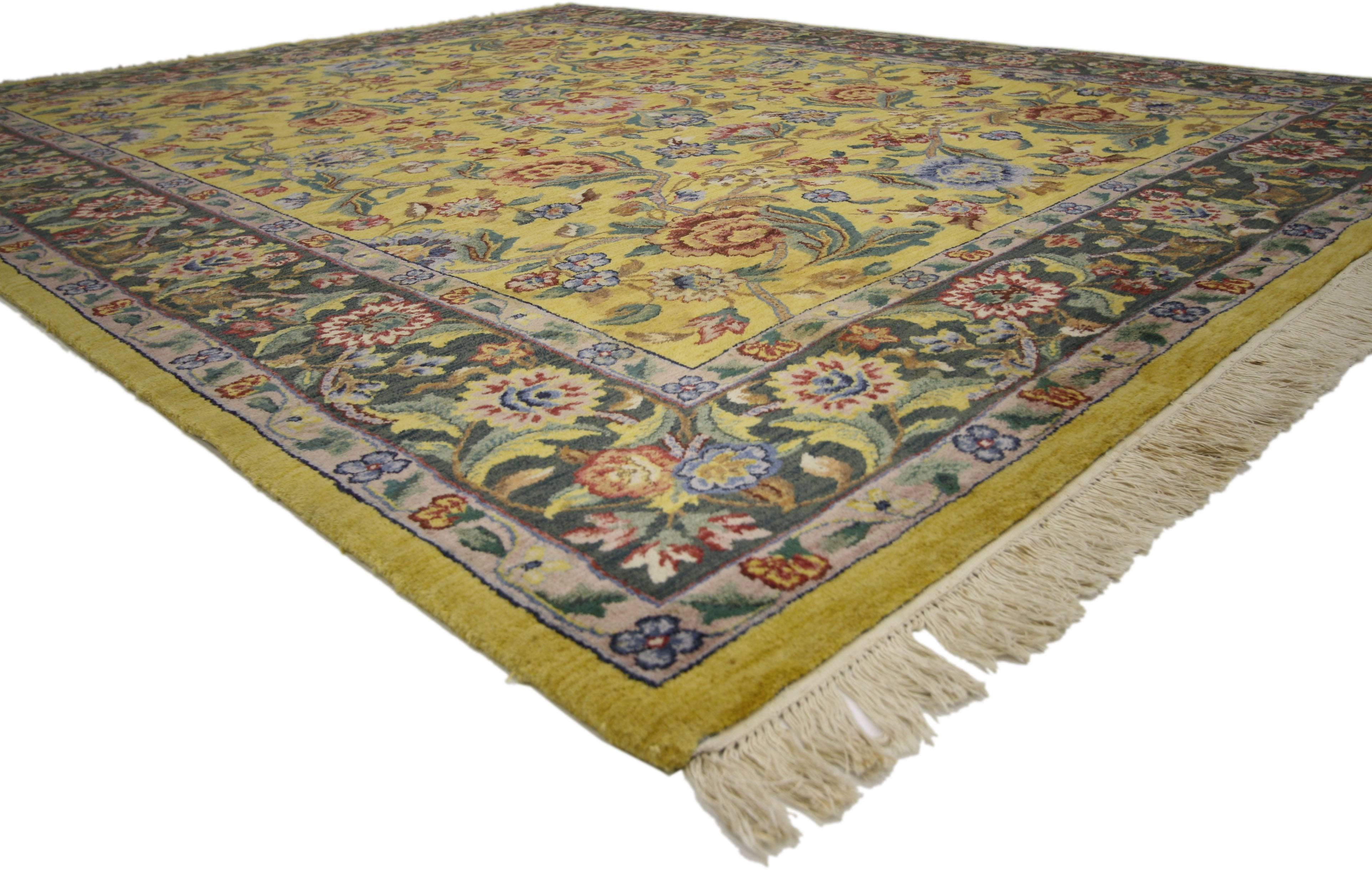 Vintage Yellow Persian Style Rug with English Country Cottage and ...