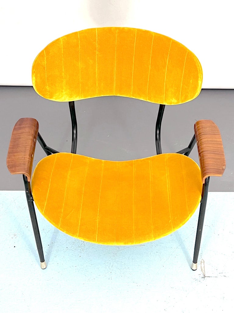Vintage Yellow Velvet Chair by Gastone Rinaldi for RIMA, Italy 1950s ...