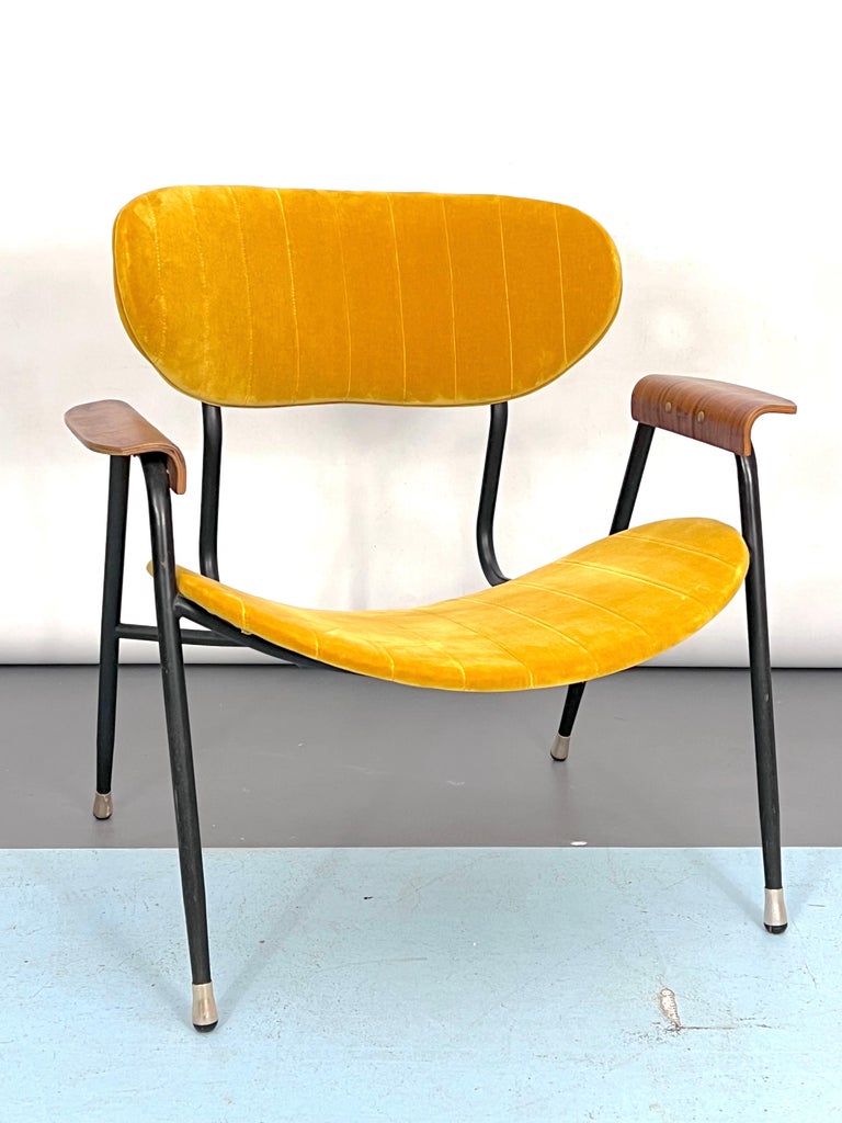 Vintage Yellow Velvet Chair by Gastone Rinaldi for RIMA, Italy 1950s ...
