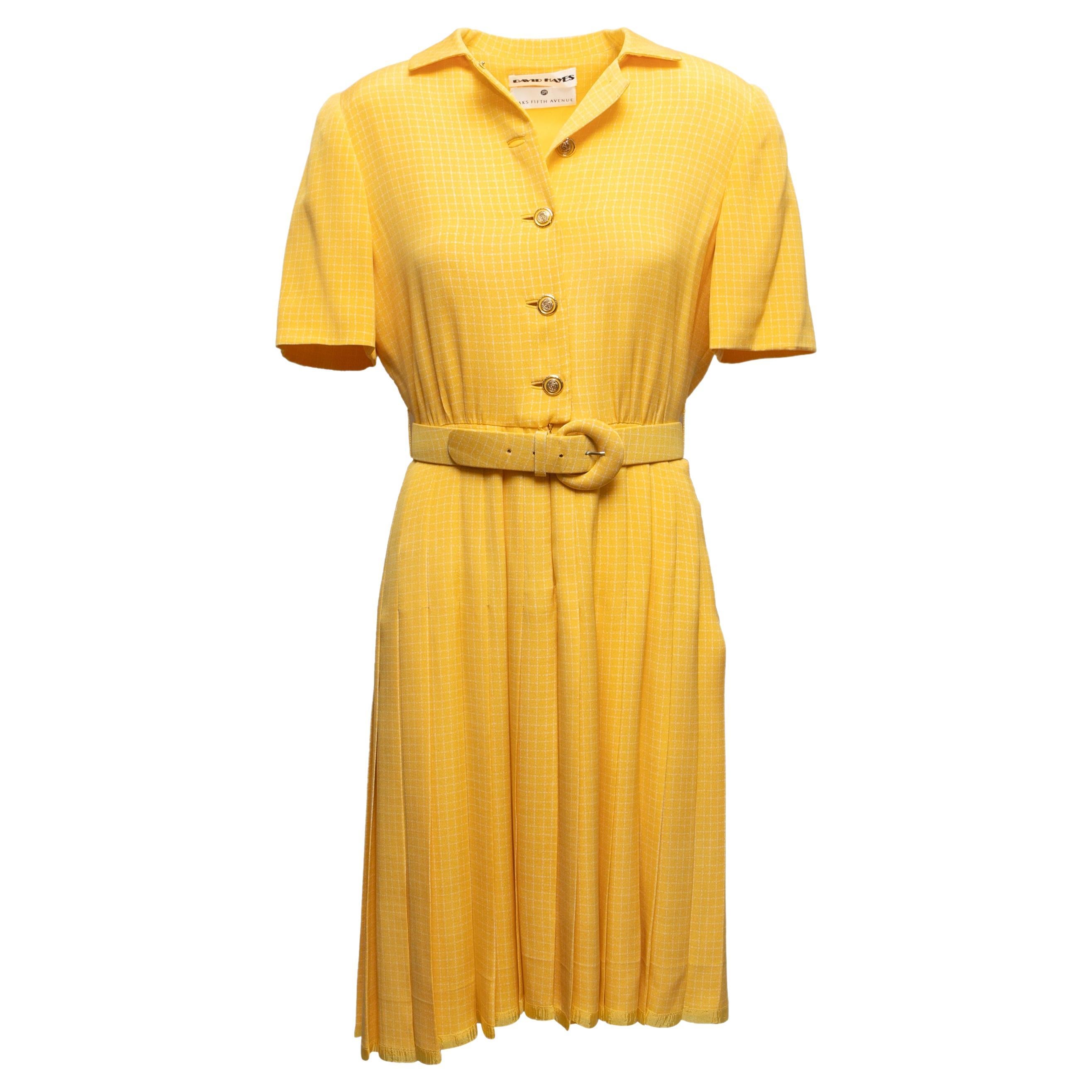 Vintage Yellow and White David Hayes Silk Dress Size US S/M For Sale at ...