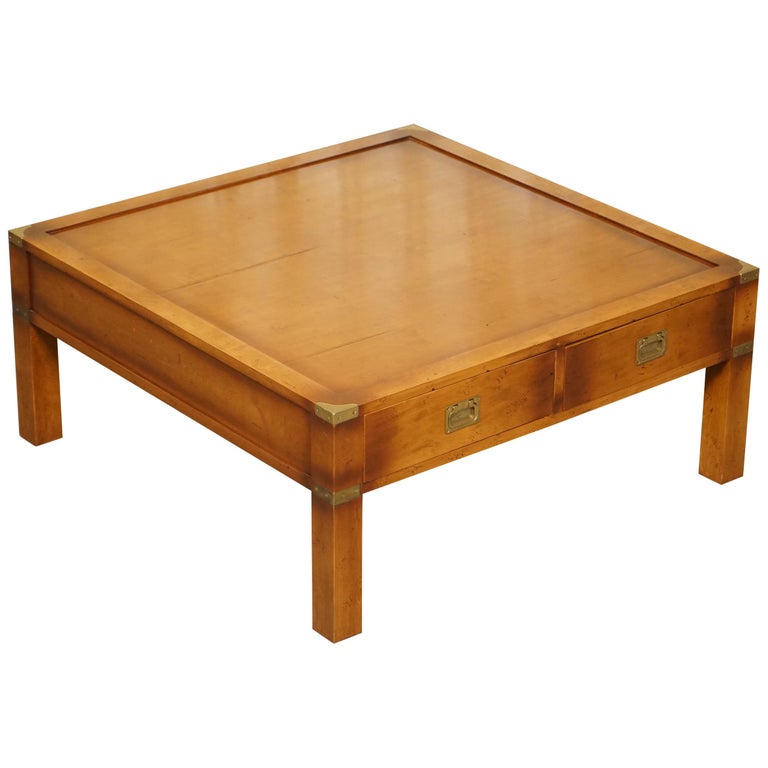 Vintage Yew Wood Military Campaign Coffee Table Double Sided Four ...