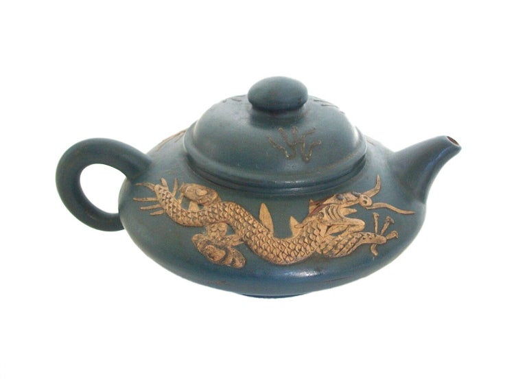 Vintage Yixing Zisha Teapot - Fine Carving/Glaze, Signed, China, 20th ...