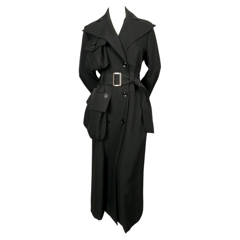 2004 YOHJI YAMAMOTO long black wool RUNWAY coat with 3-D pocket detail ...
