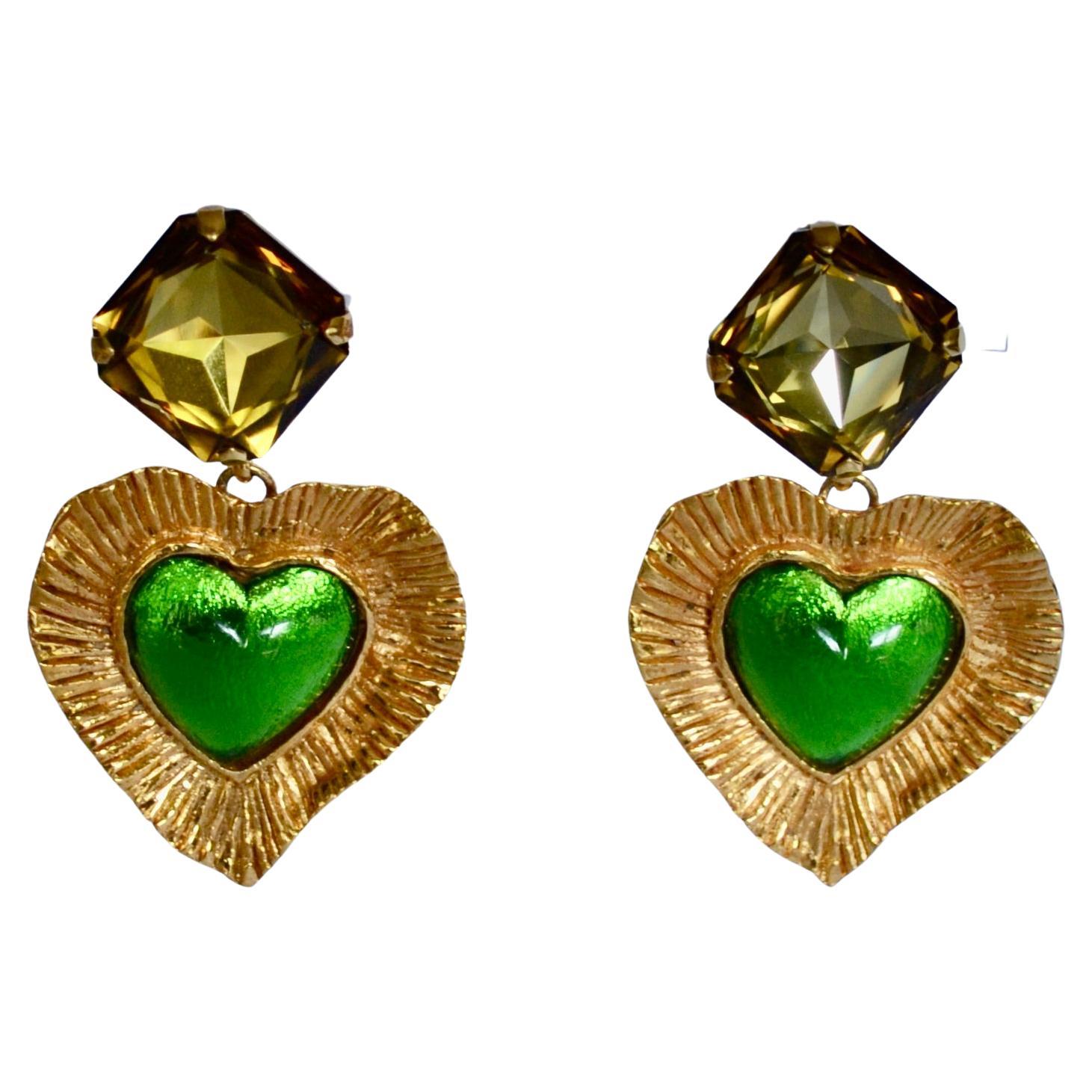 Vintage YSL Chartreuse Heart Earrings Circa 1980 at 1stDibs